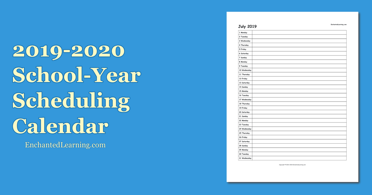 2019-2020 School-Year Scheduling Calendar - Enchanted Learning