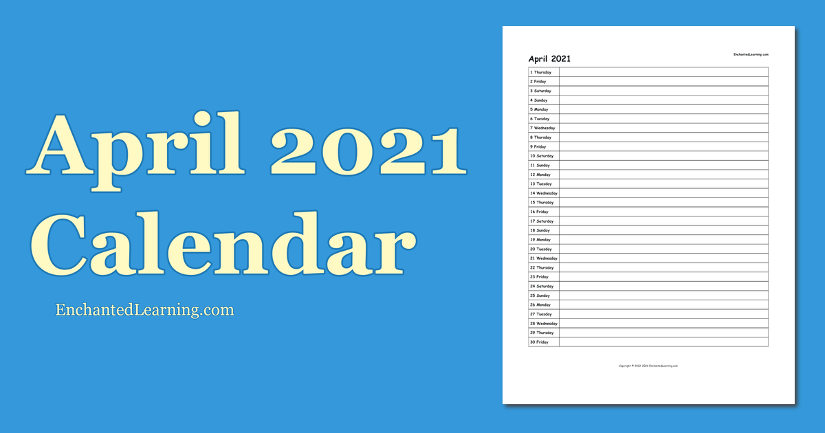 April 2021 Scheduling Calendar - Enchanted Learning