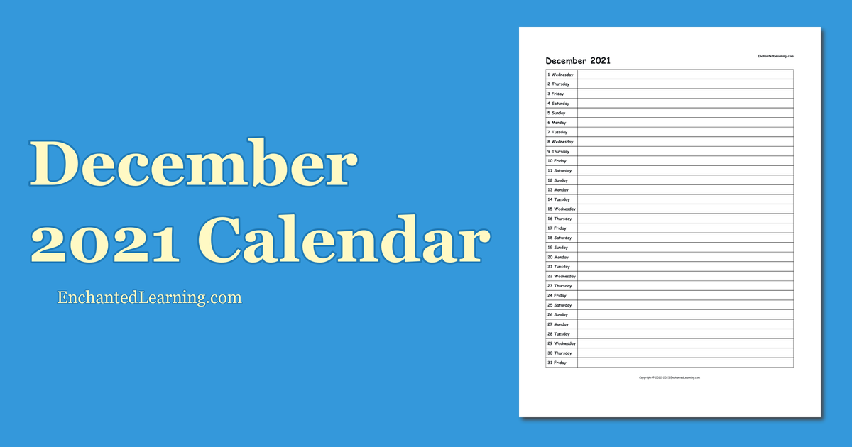 December 2021 Scheduling Calendar - Enchanted Learning