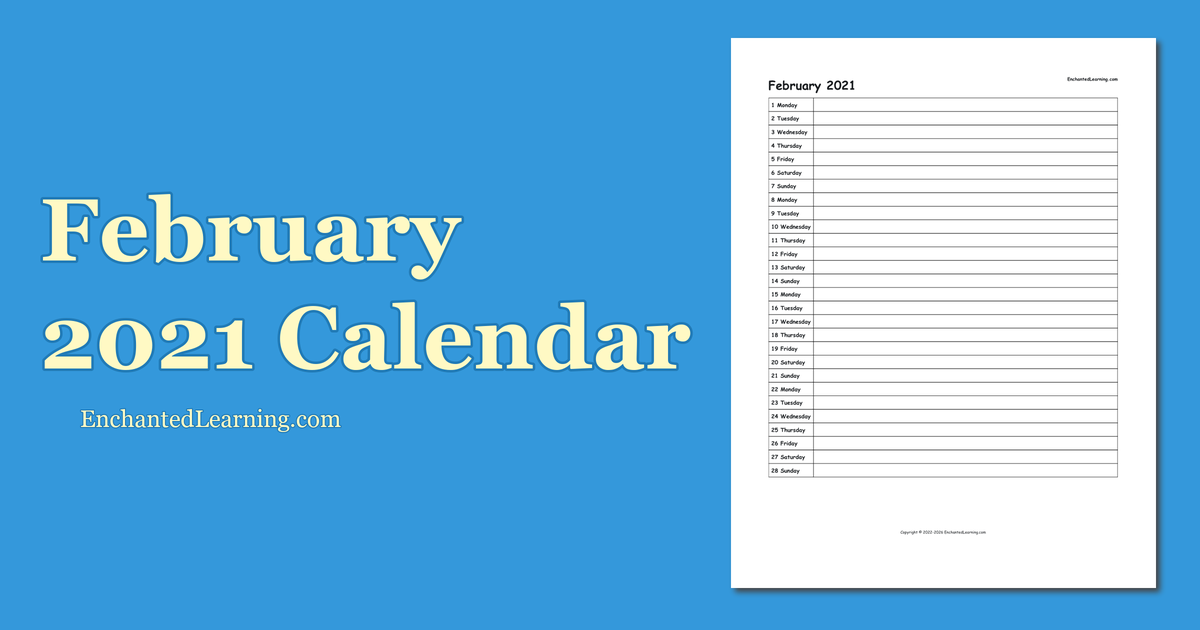 February 2021 Scheduling Calendar - Enchanted Learning