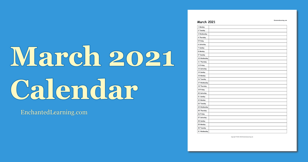 March 2021 Scheduling Calendar - Enchanted Learning