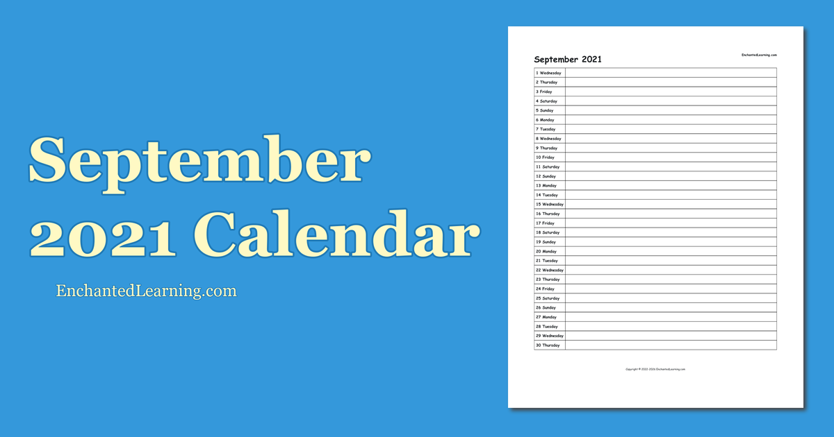 September 2021 Scheduling Calendar - Enchanted Learning