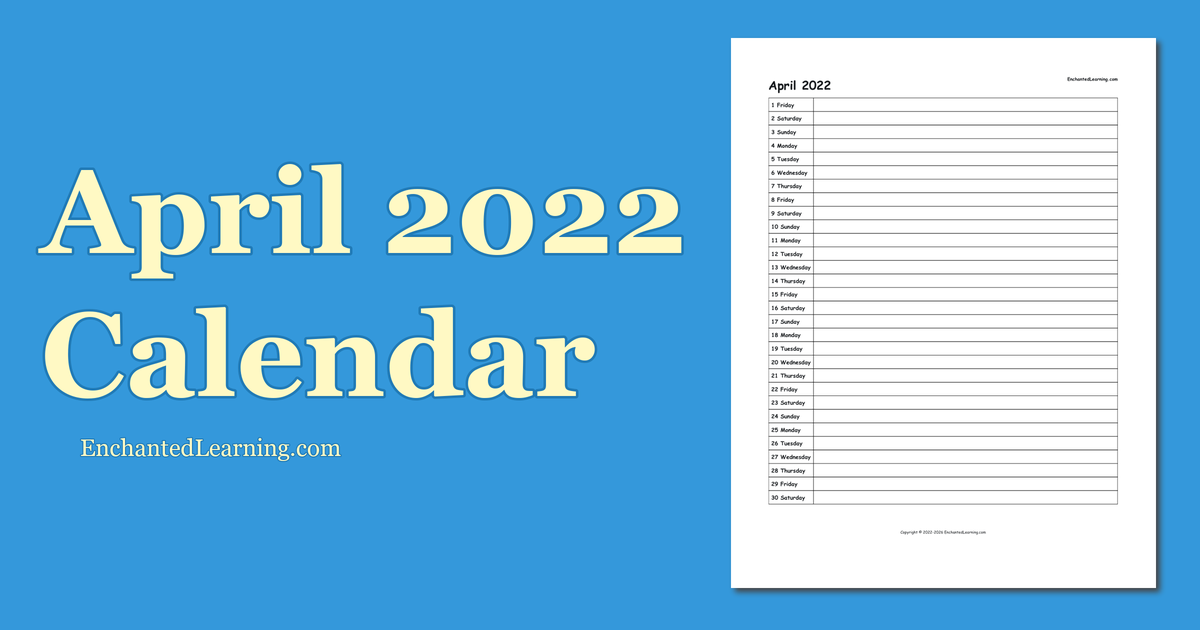 April 2022 Scheduling Calendar - Enchanted Learning