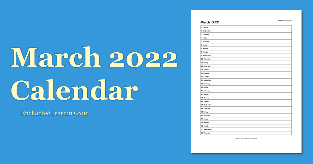 March 2022 Scheduling Calendar - Enchanted Learning
