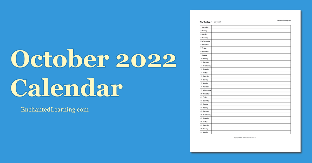 October 2022 Scheduling Calendar - Enchanted Learning