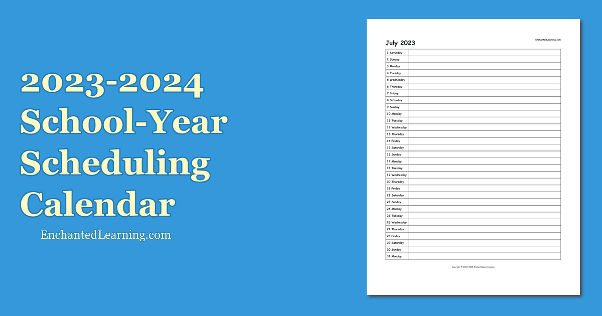 2023-2024 School-Year Scheduling Calendar - Enchanted Learning