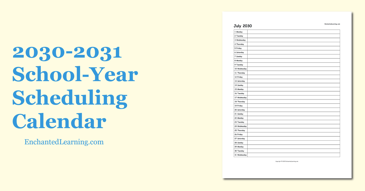 2030-2031 School-Year Scheduling Calendar - Enchanted Learning