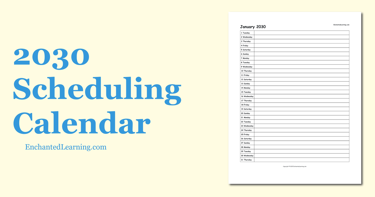 2030 Scheduling Calendar - Enchanted Learning