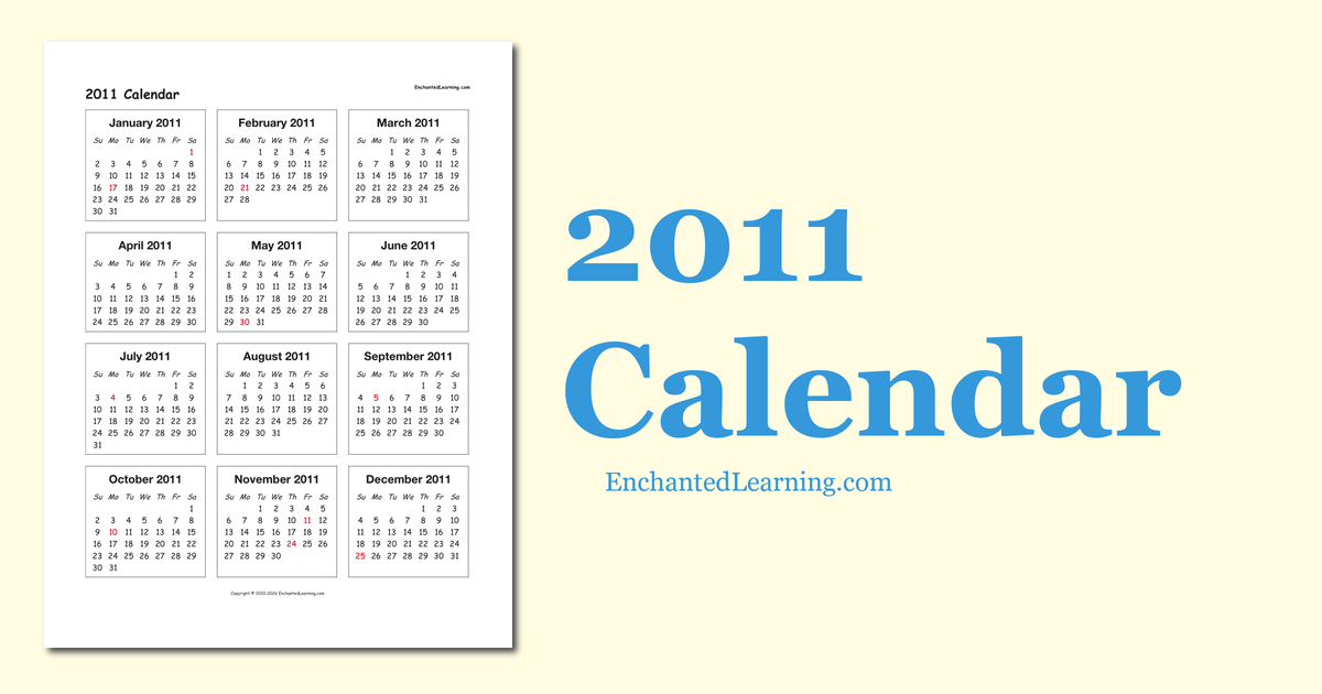 2011 One-Page Calendar - Enchanted Learning