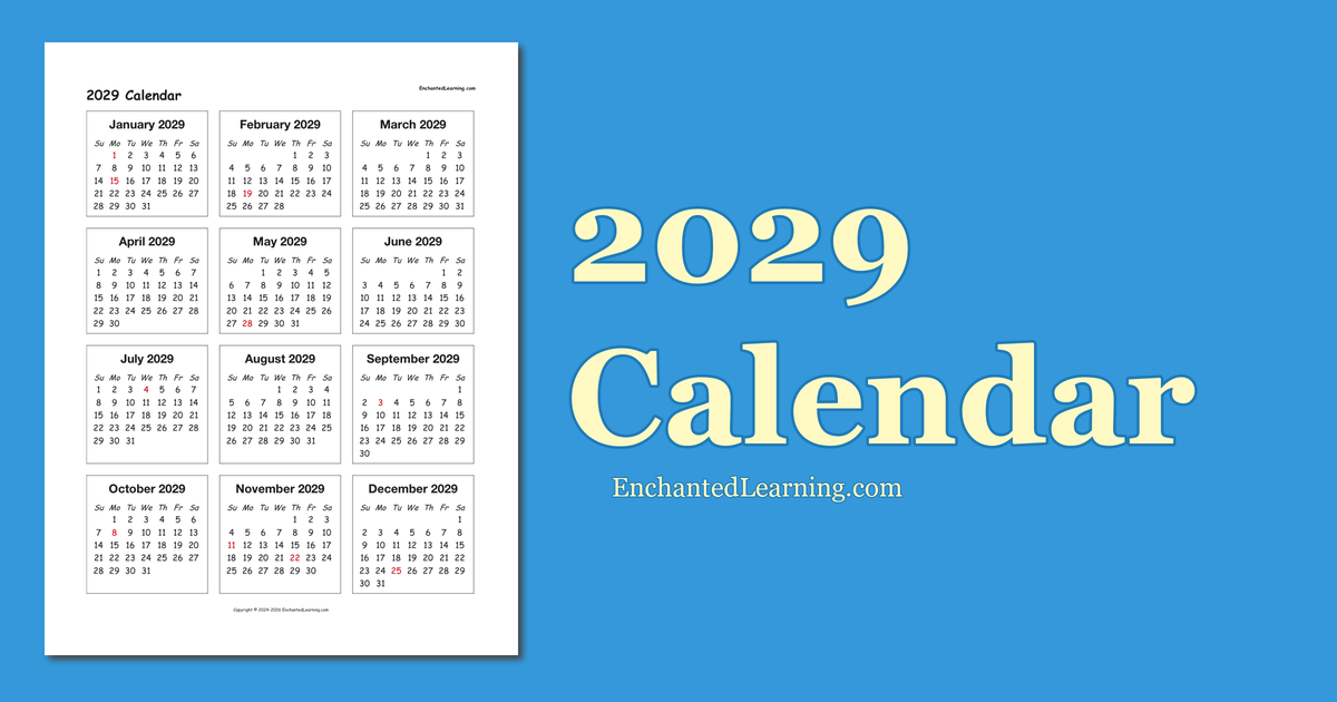 2029 One-Page Calendar - Enchanted Learning