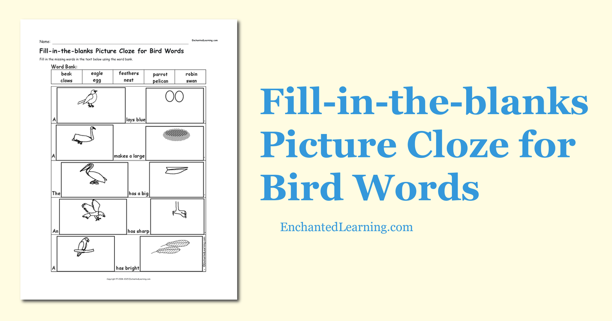 Fill-in-the-blanks Picture Cloze for Bird Words - Enchanted Learning