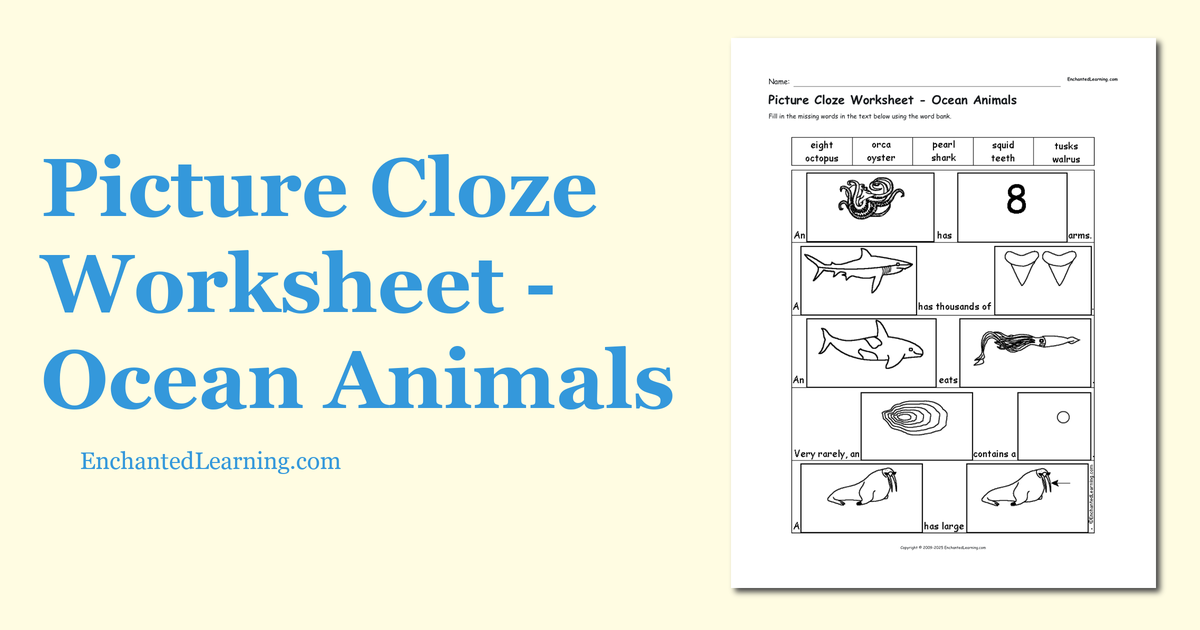 Picture Cloze Worksheet - Ocean Animals - Enchanted Learning