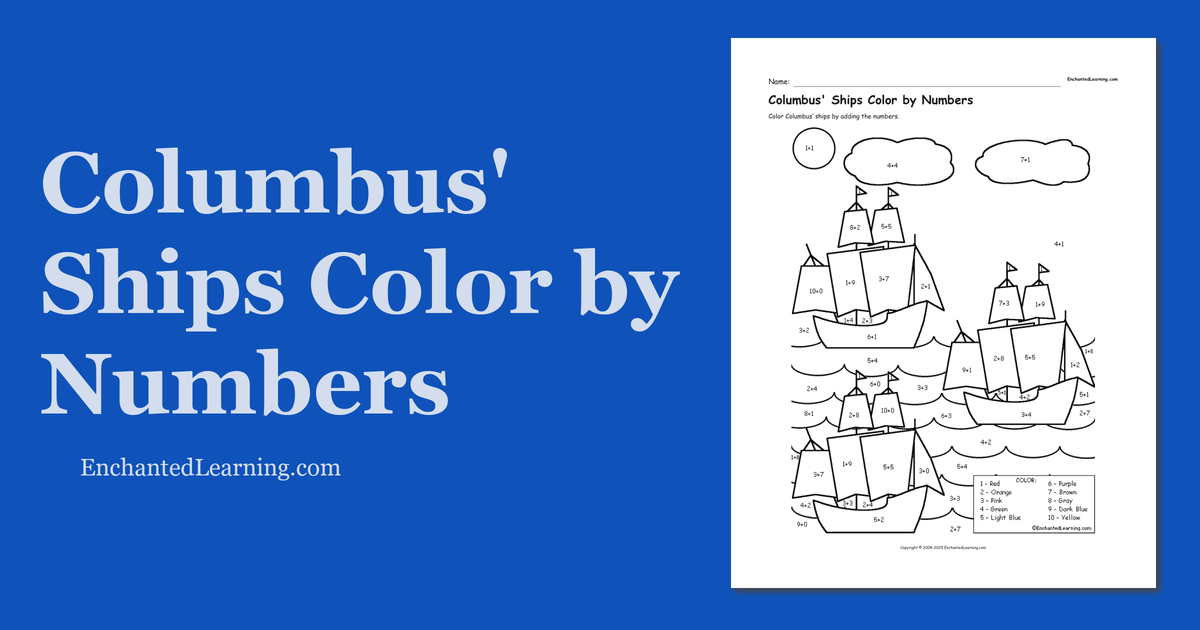 Columbus' Ships Color by Numbers - Enchanted Learning