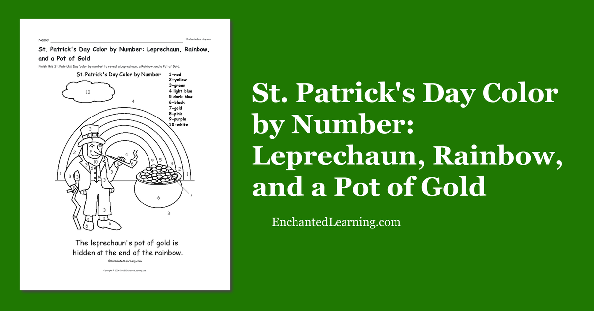 St. Patrick's Day Color-by-Number: Leprechaun, Rainbow, and a Pot of ...