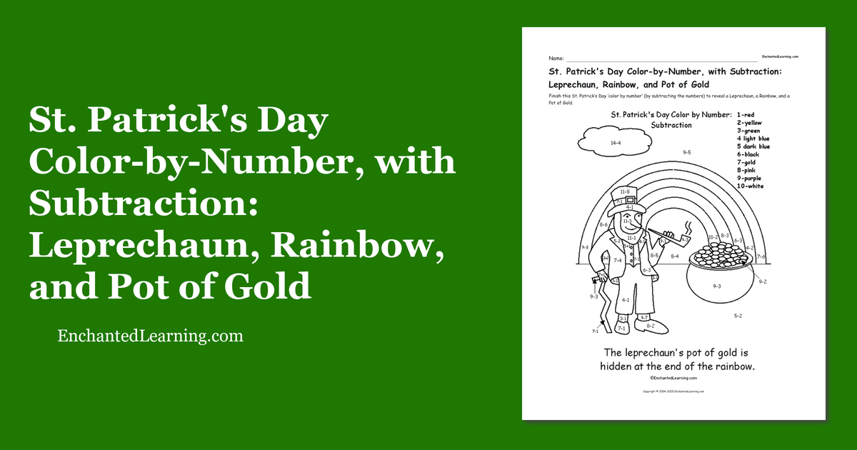 St. Patrick's Day Color-by-Number, with Subtraction: Leprechaun ...
