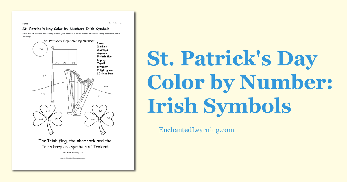 St. Patrick's Day Color by Number, with Addition: Irish Symbols ...