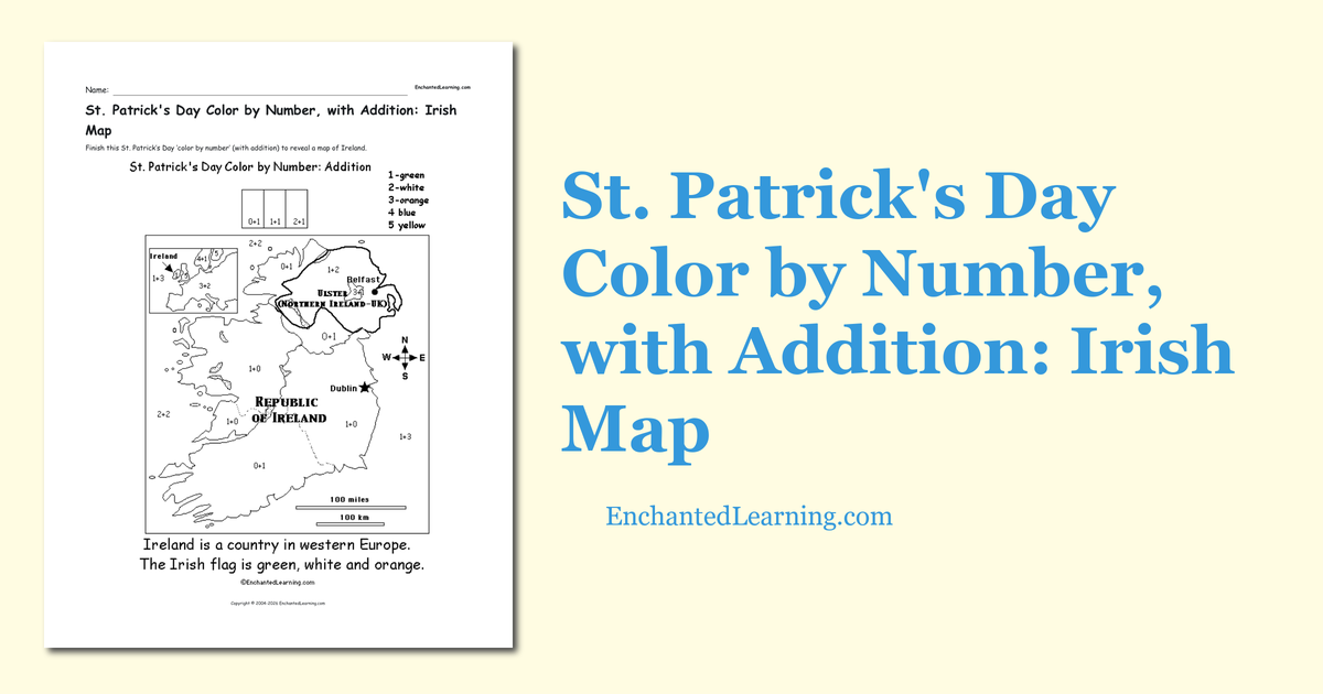 St. Patrick's Day Color by Number, with Addition: Irish Map - Enchanted ...