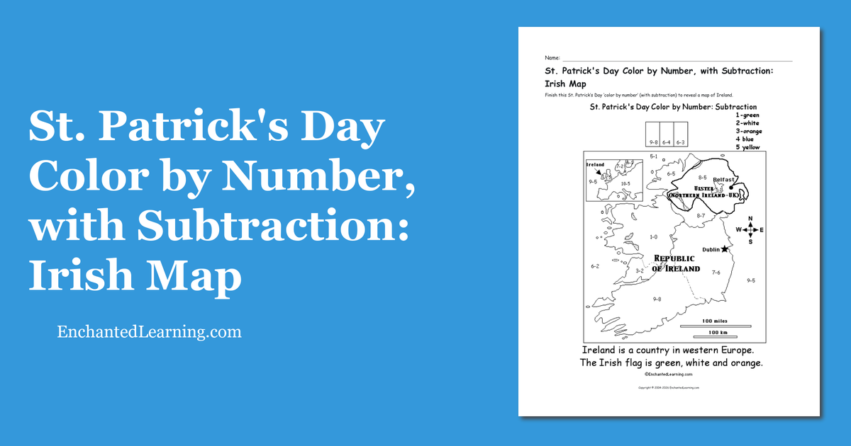 St. Patrick's Day Color by Number, with Subtraction: Irish Map ...