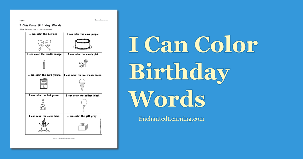 I Can Color Birthday Words - Enchanted Learning