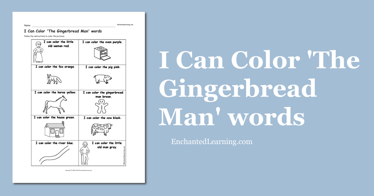 I Can Color 'The Gingerbread Man' words - Enchanted Learning