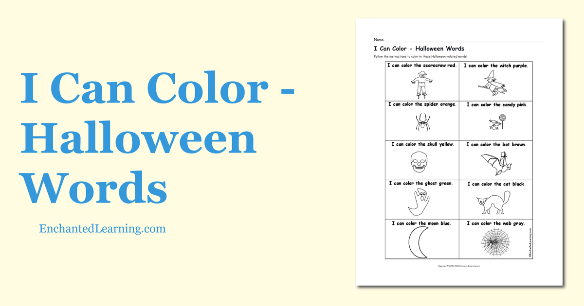 I Can Color - Halloween Words - Enchanted Learning