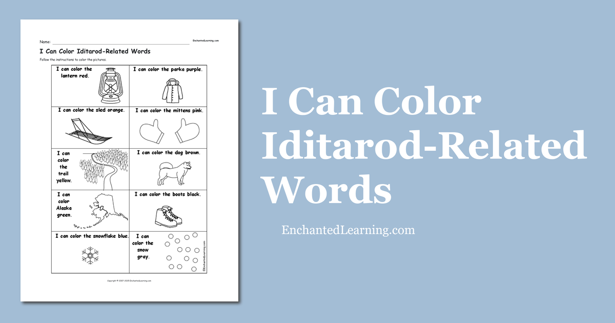I Can Color Iditarod-Related Words - Enchanted Learning