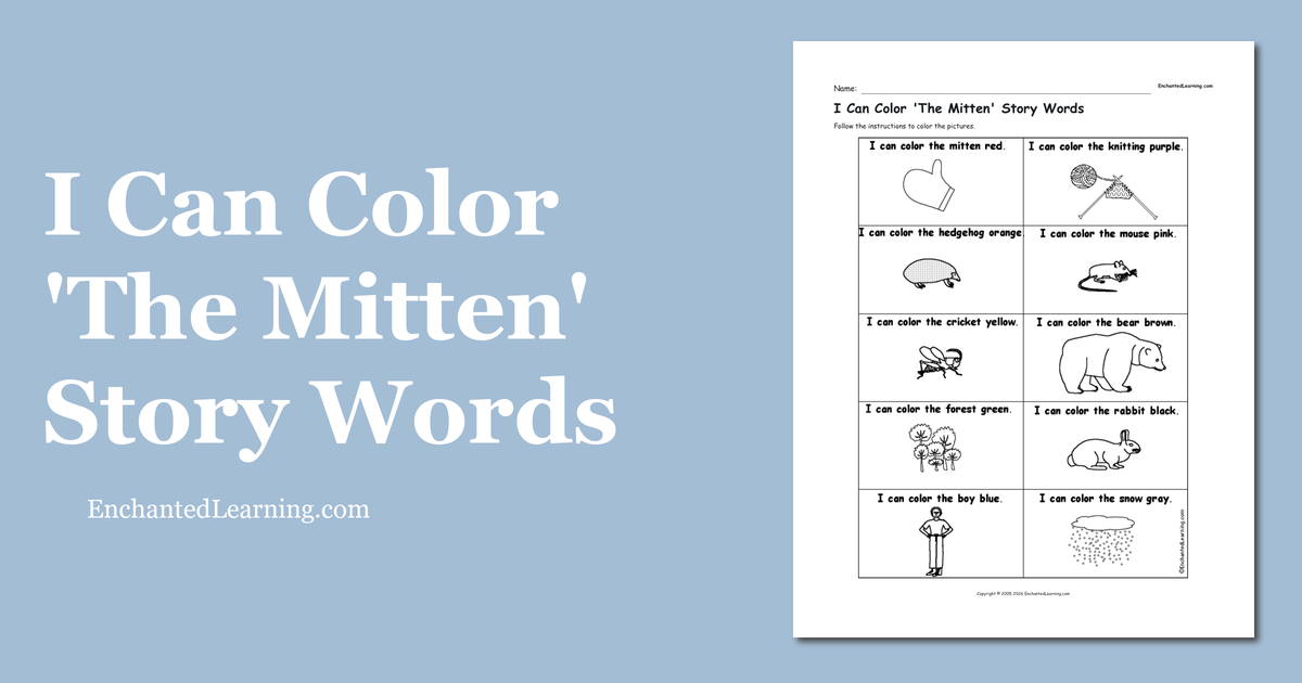 I Can Color 'The Mitten' Story Words - Enchanted Learning