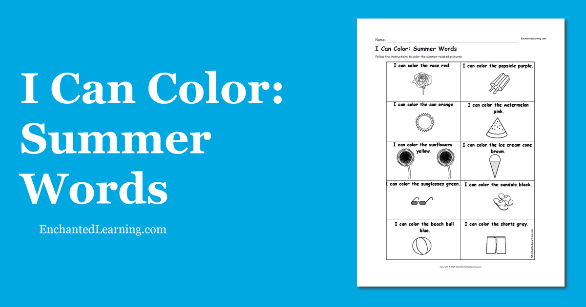 I Can Color: Summer Words - Enchanted Learning