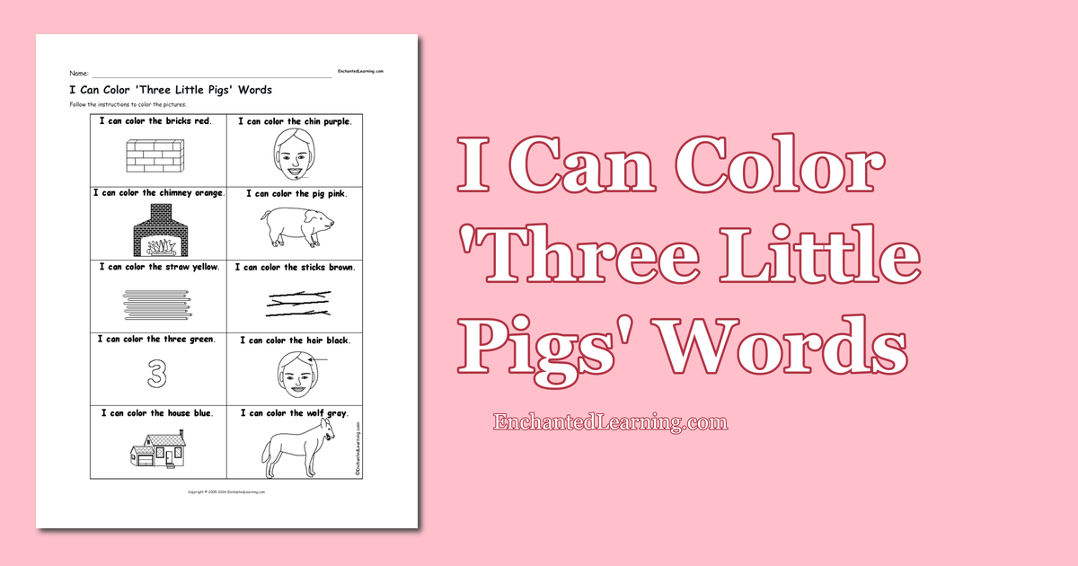 I Can Color 'Three Little Pigs' Words - Enchanted Learning