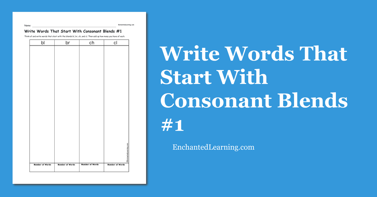 Write Words That Start With Consonant Blends #1 - Enchanted Learning