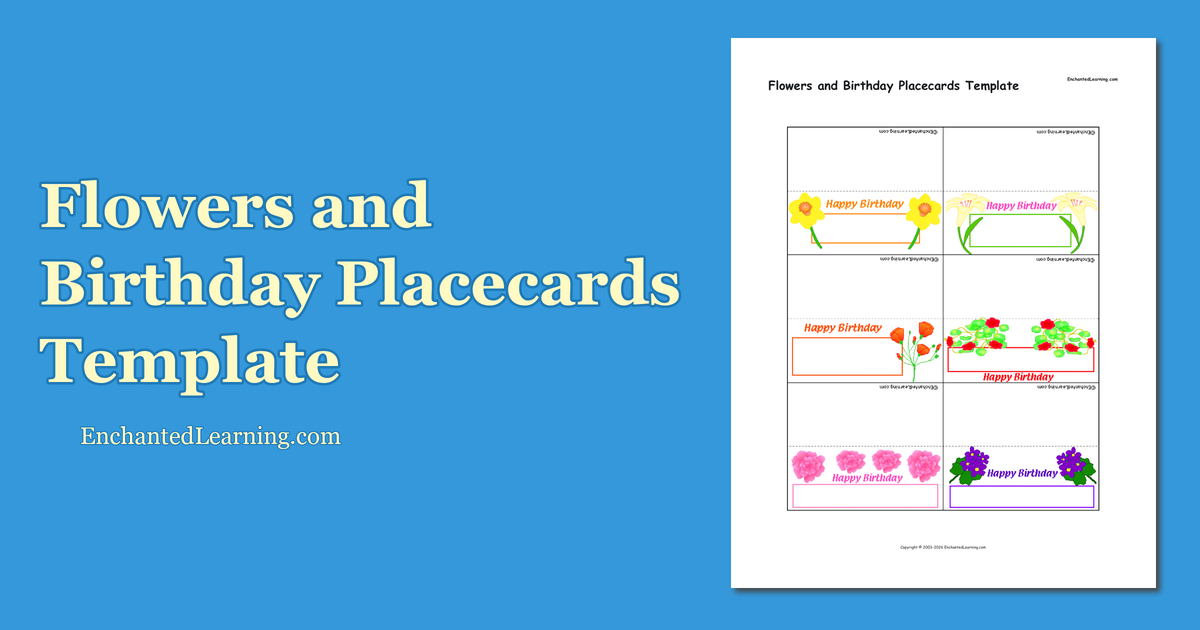 Flowers and Birthday Placecards Template - Enchanted Learning