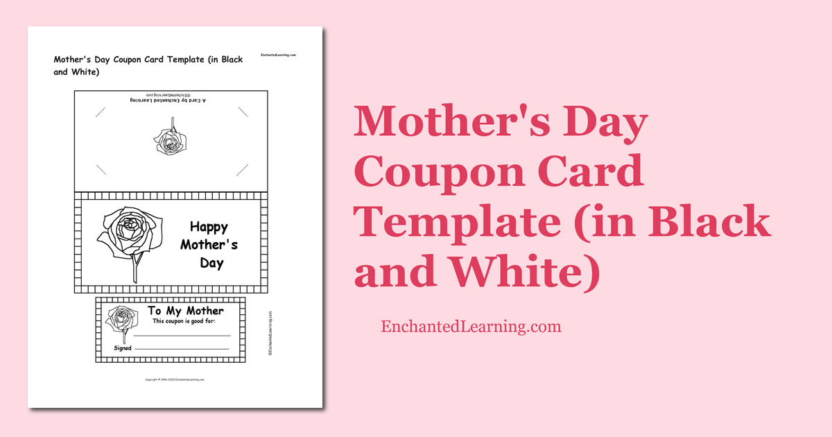 Mother's Day Coupon Card Template (in Black and White) - Enchanted Learning