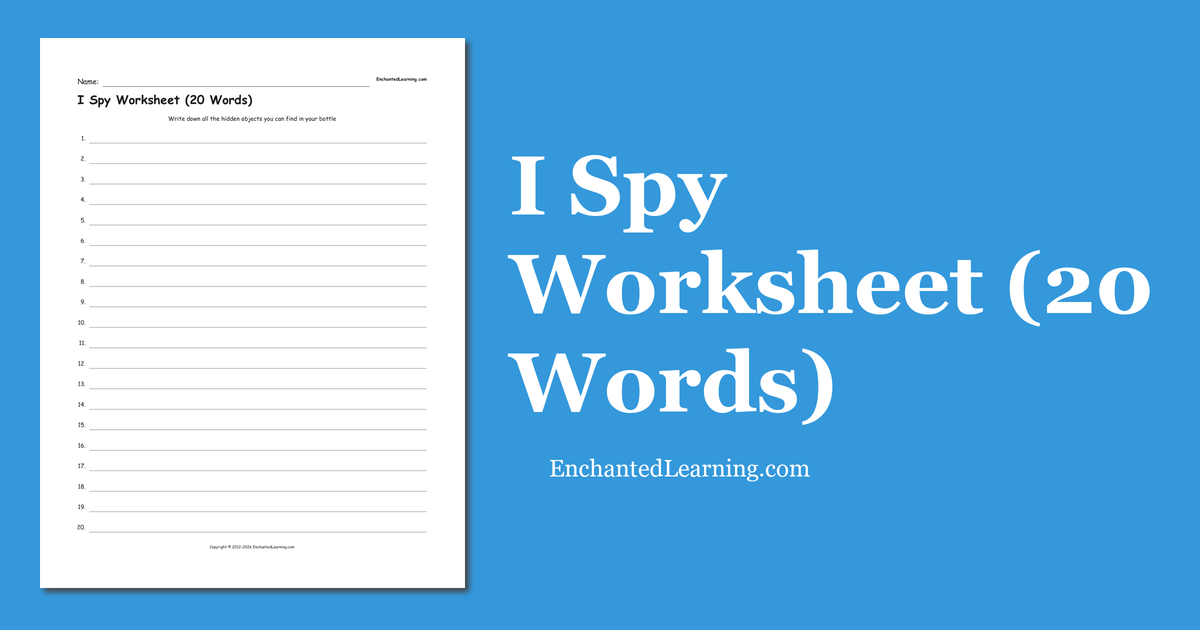 I Spy Worksheet (20 Words) - Enchanted Learning