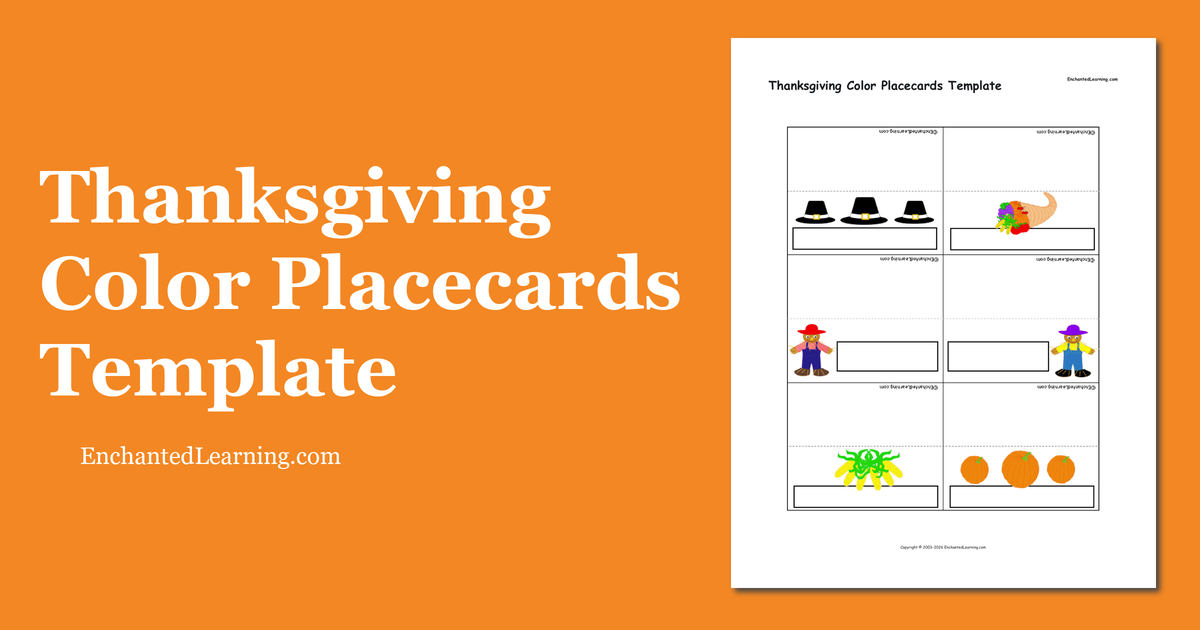 Thanksgiving Color Placecards Template - Enchanted Learning