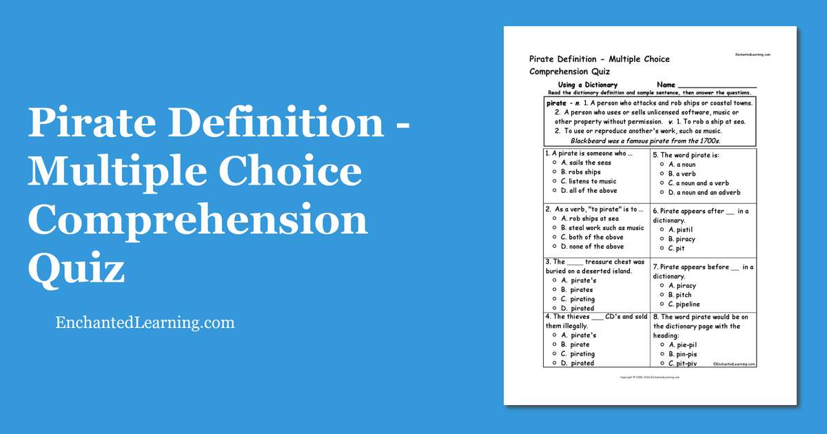 Pirate Definition - Multiple Choice Comprehension Quiz - Enchanted Learning