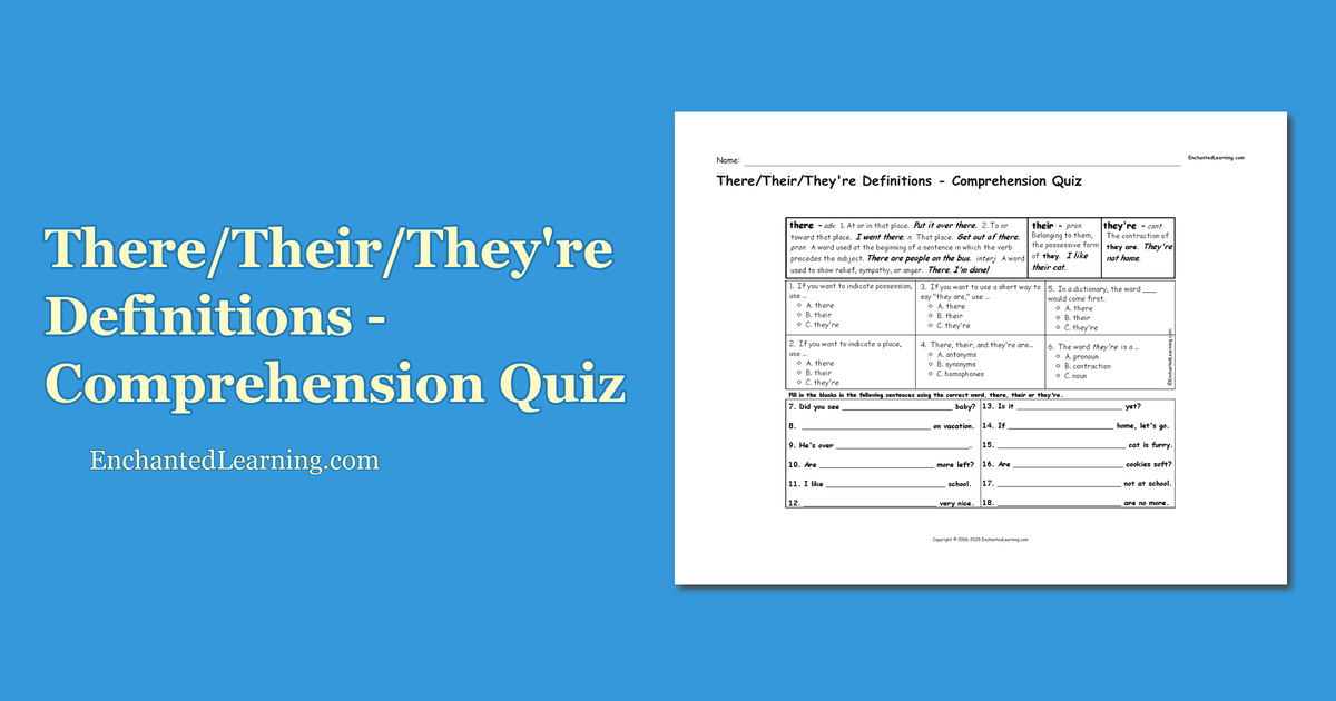 There/Their/They're Definitions - Comprehension Quiz - Enchanted Learning