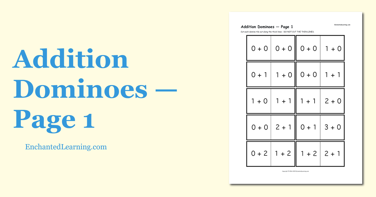 Addition Dominoes — Page 1 - Enchanted Learning