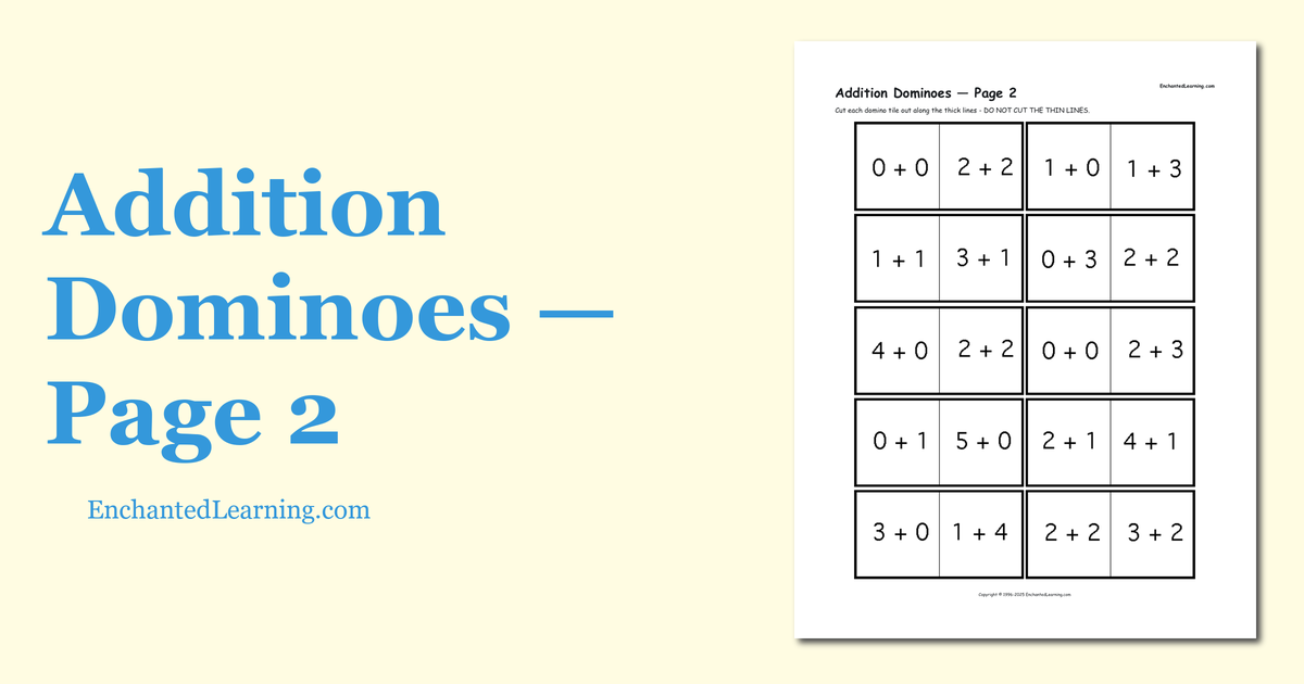 Addition Dominoes — Page 2 - Enchanted Learning
