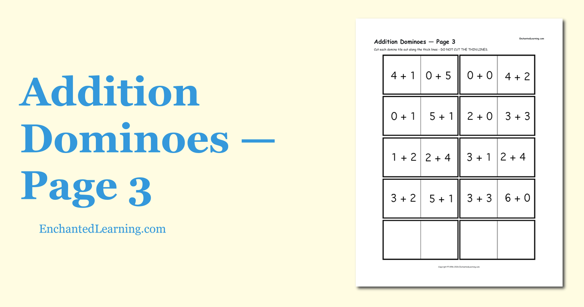 Addition Dominoes — Page 3 - Enchanted Learning