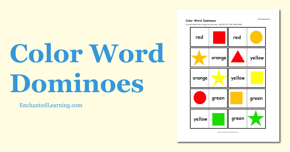 Color Word Dominoes, A Printable Game: Cards #1 - Enchanted Learning