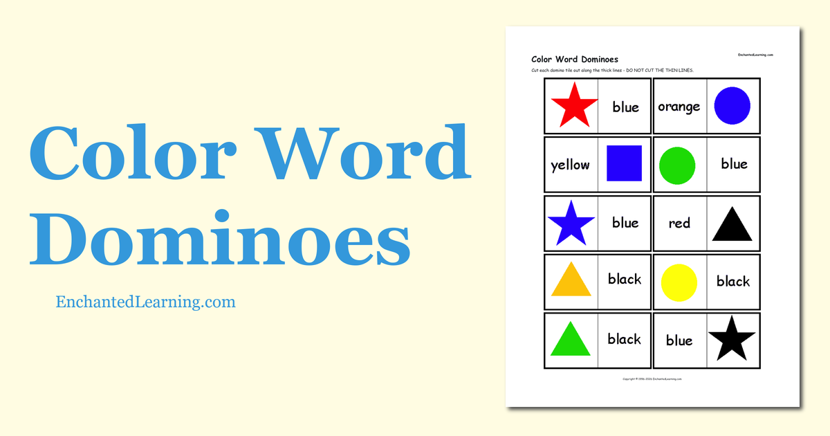 Color Word Dominoes, A Printable Game: Cards #2 - Enchanted Learning