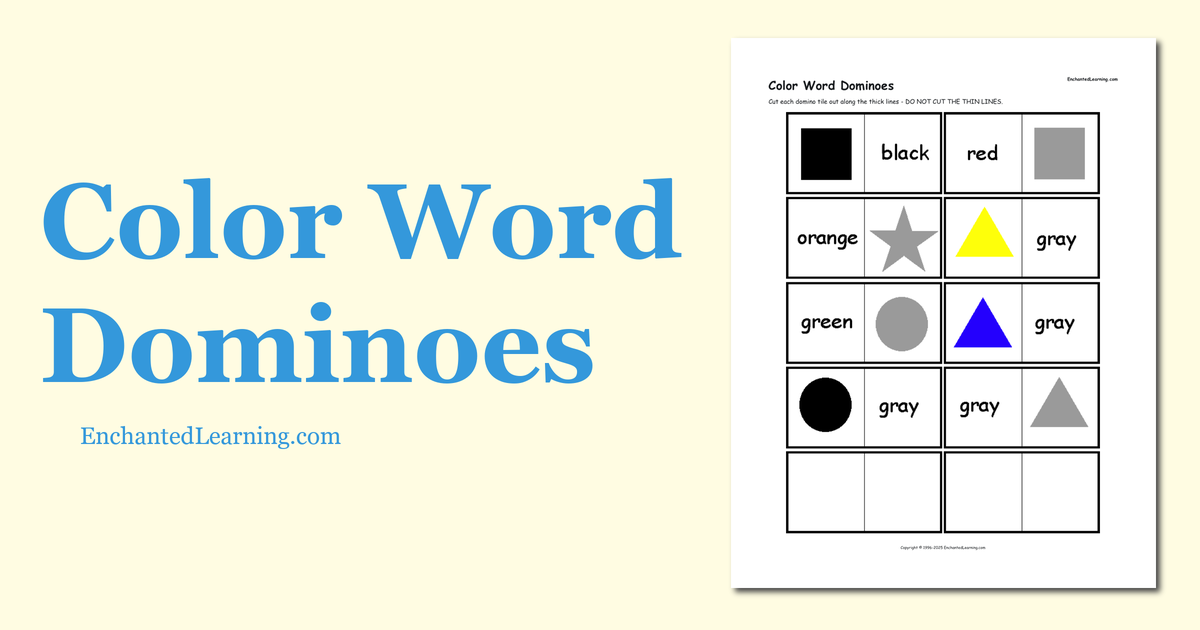 Color Word Dominoes, A Printable Game: Cards #3 - Enchanted Learning