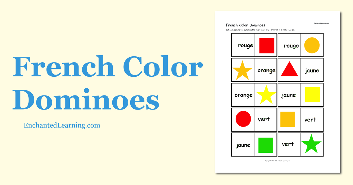 French Color Dominoes, A Printable Game: Cards #1 - Enchanted Learning