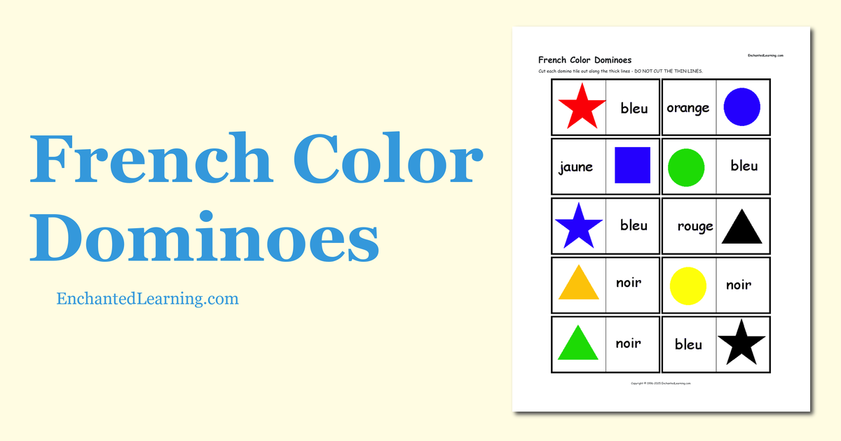 French Color Dominoes, A Printable Game: Cards #2 - Enchanted Learning