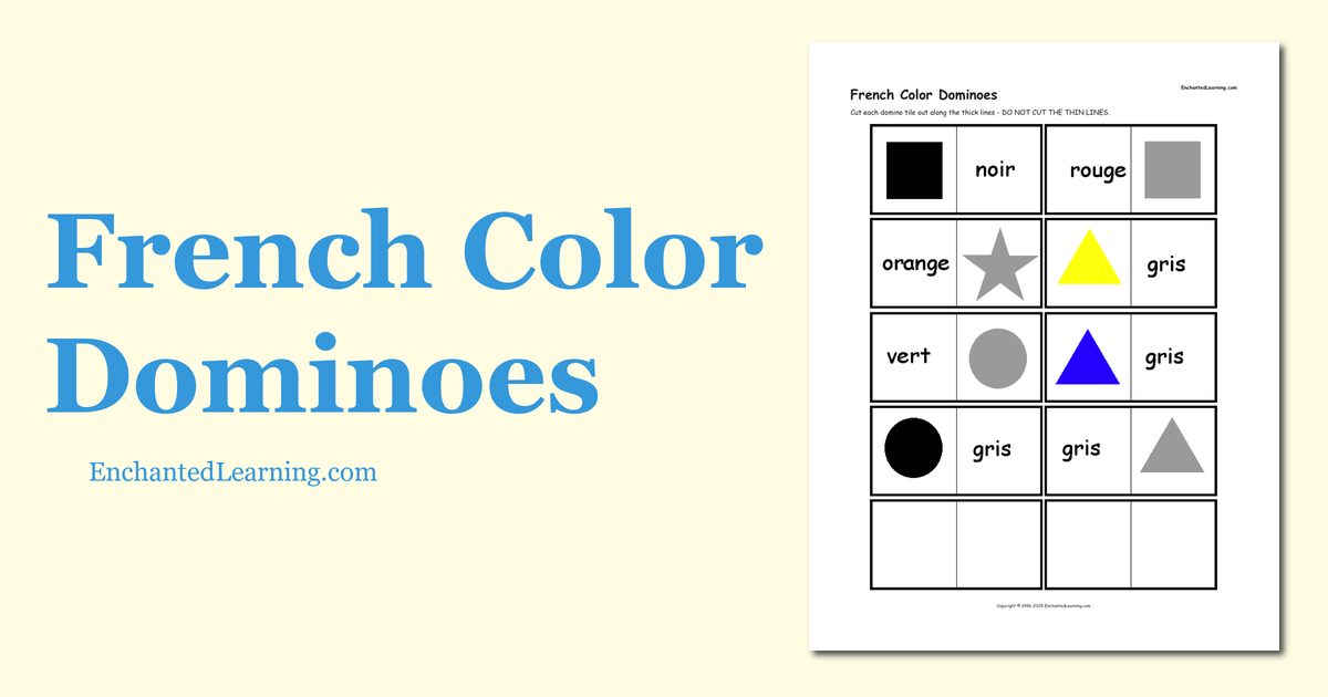 French Color Dominoes, A Printable Game: Cards #3 - Enchanted Learning