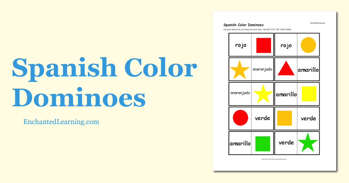 Spanish Color Dominoes, A Printable Game: Cards #1 - Enchanted Learning