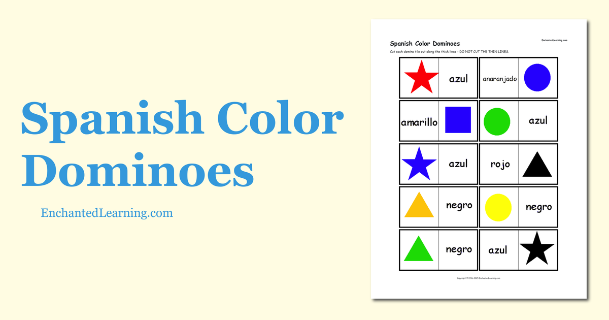 Spanish Color Dominoes, A Printable Game: Cards #2 - Enchanted Learning