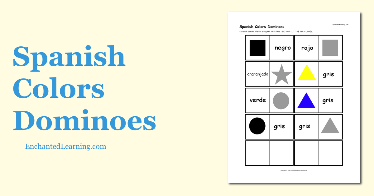 Spanish Color Dominoes, A Printable Game: Cards #3 - Enchanted Learning
