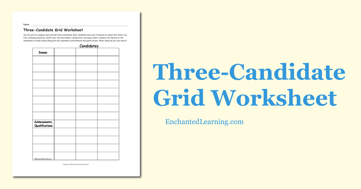 Three-Candidate Grid Worksheet - Enchanted Learning