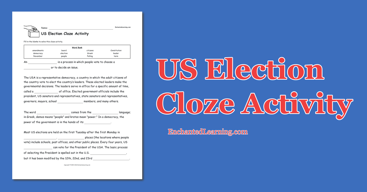 US Election Cloze Activity - Enchanted Learning